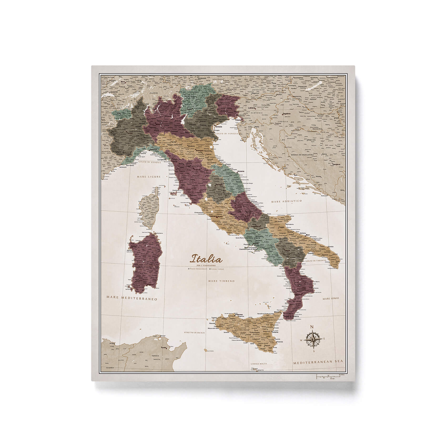 Push Pin Italy Map Green Pinboard Gift For Trveler