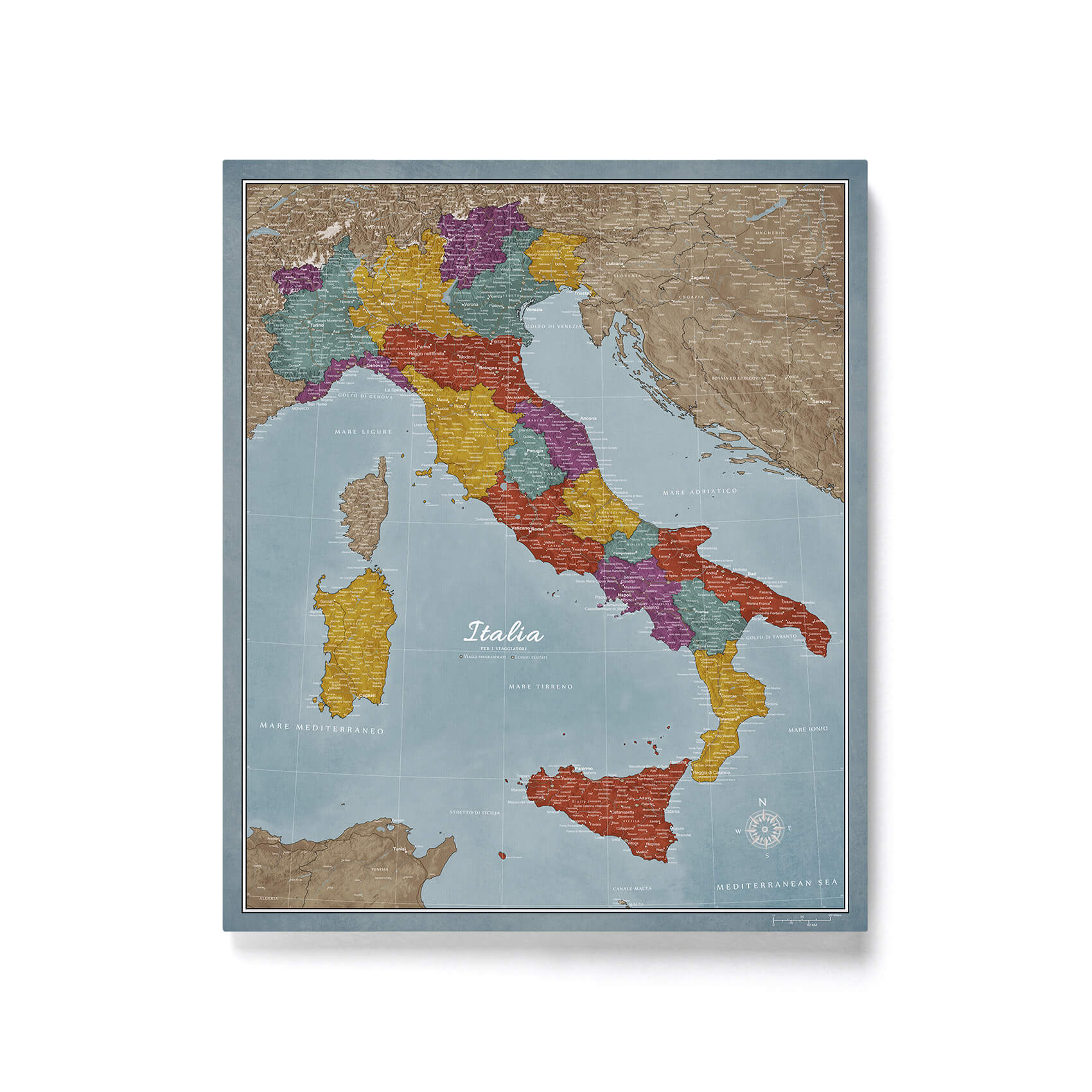 Push Pin Italy Map Vintage Pinboard Gift For Trveler
