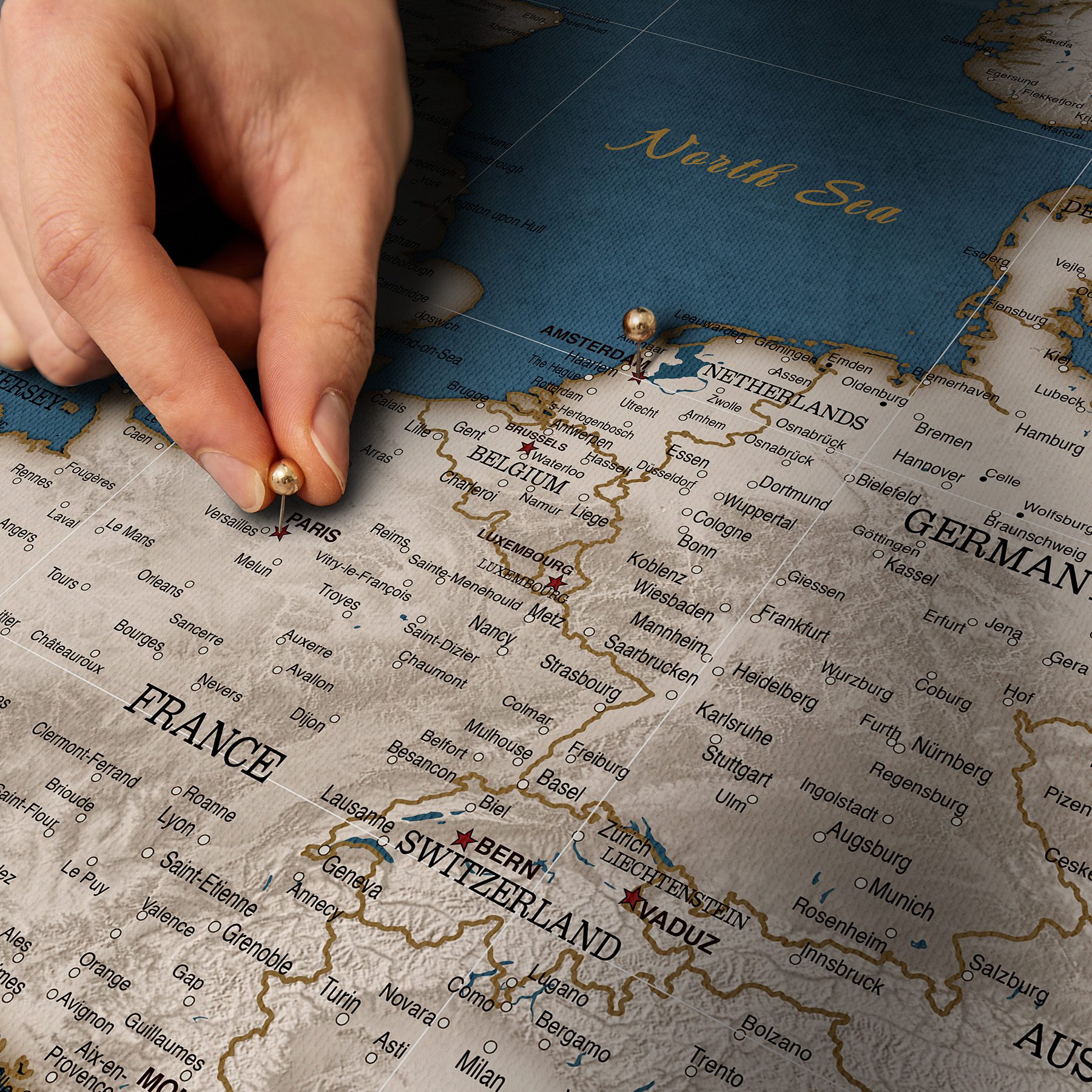 Push Pin Europe Map Blue And Brown Pinboard Gift For Trveler