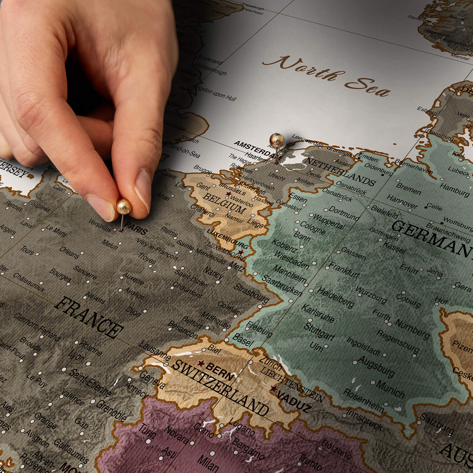 Push Pin Europe Map Retro Brown Pinboard Gift For Trveler