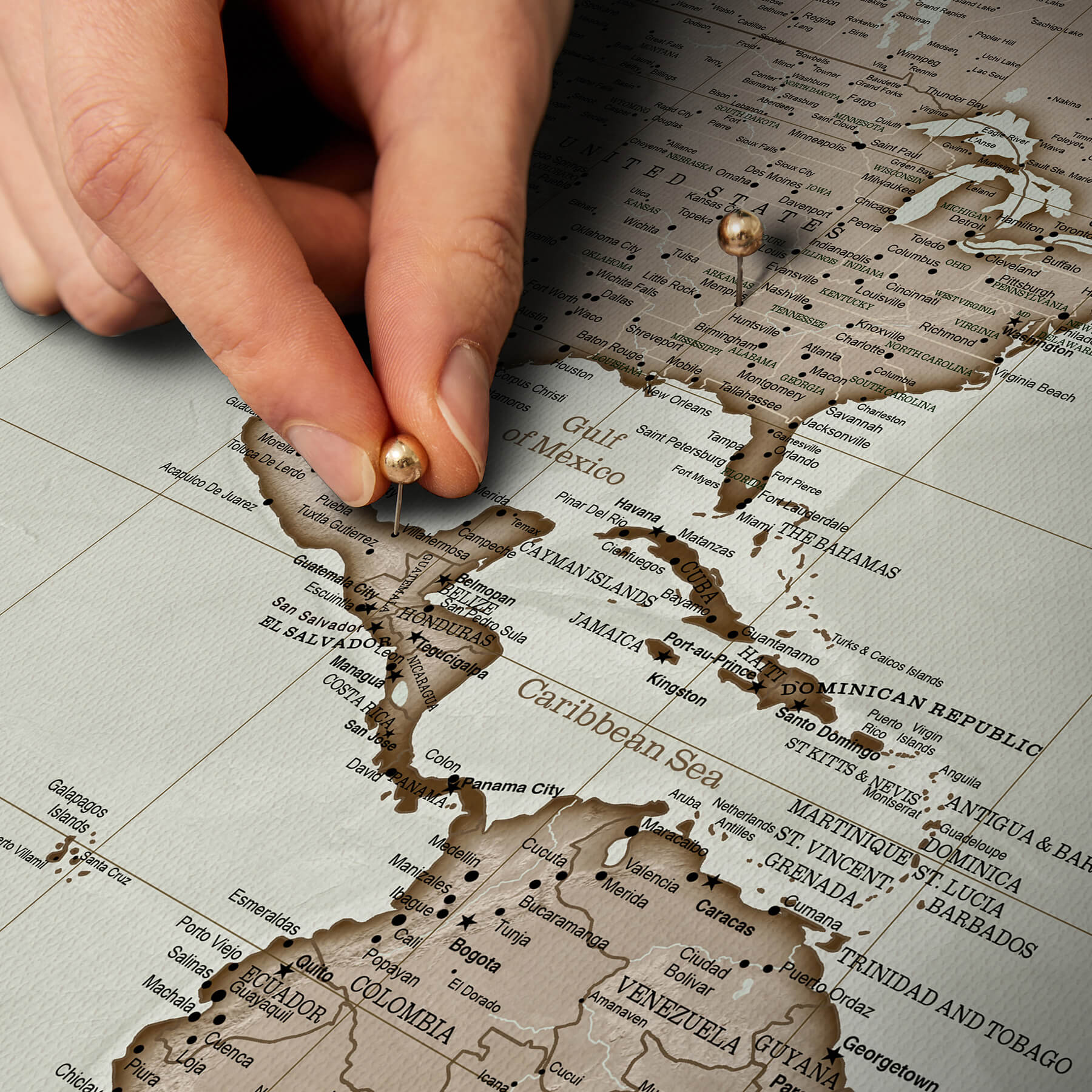 Push Pin World Map Gold Cream Map For Travelers