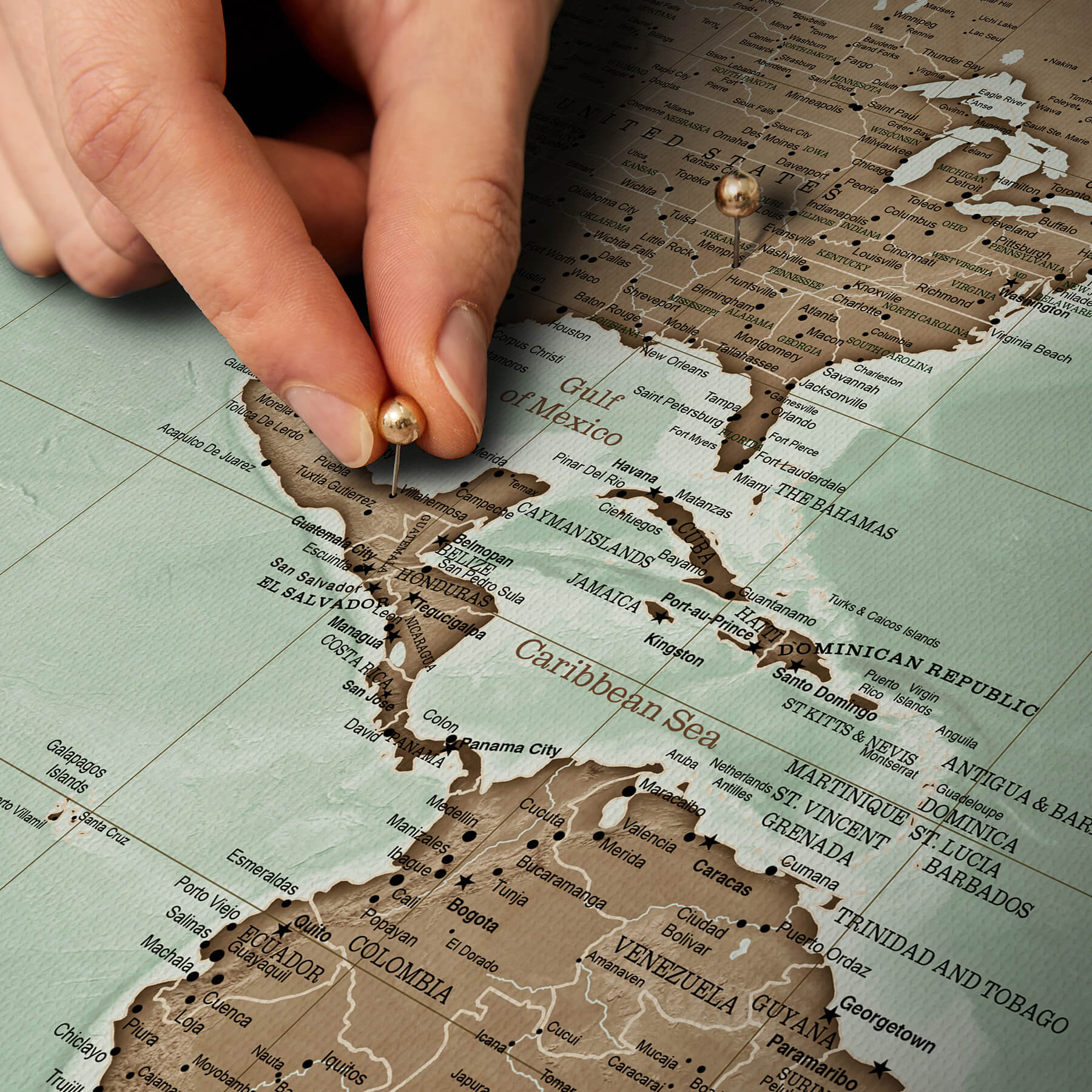 Push Pin World Map Gold Cream Map For Travelers