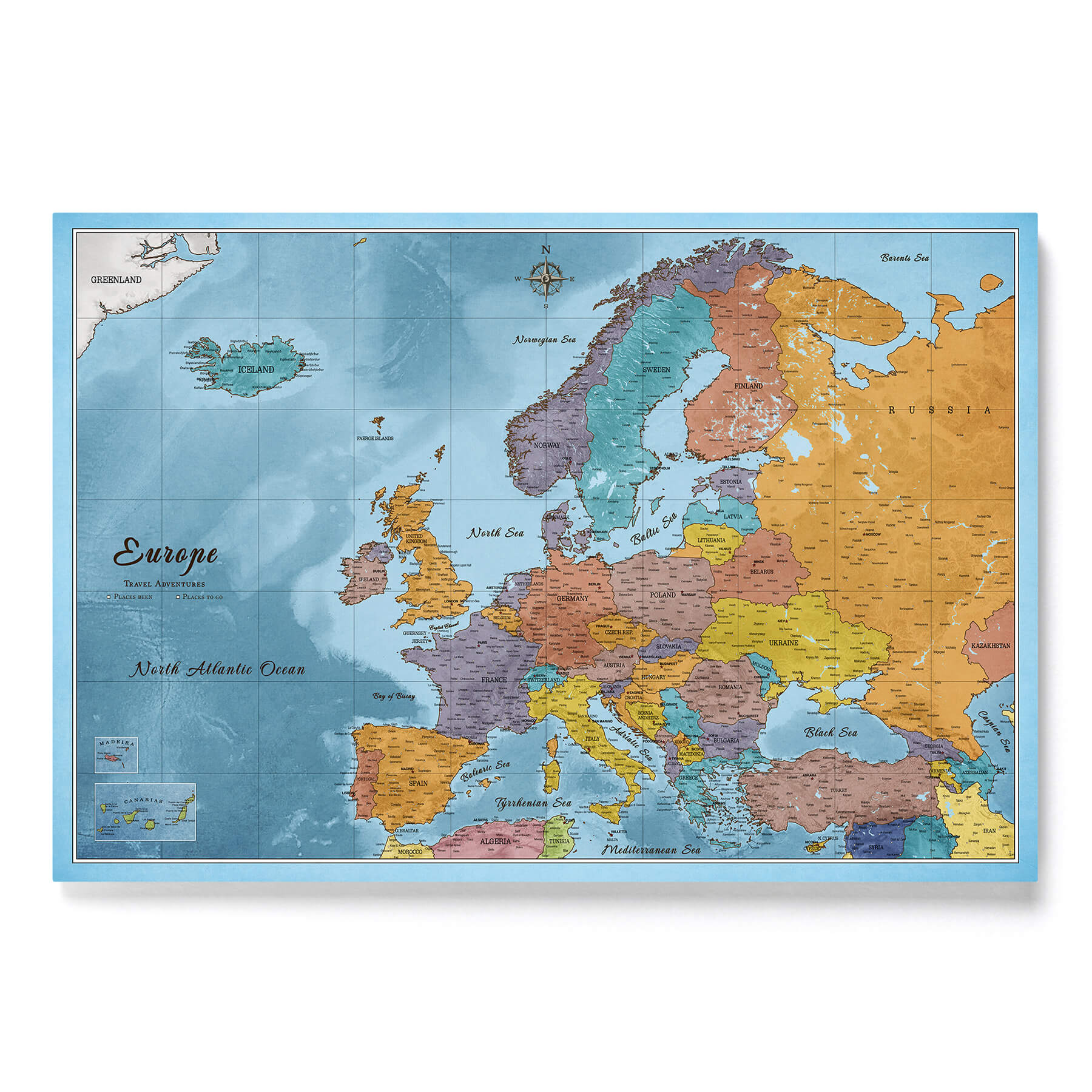Push Pin Europe Map Vintage Brown Pinboard Gift For Trveler