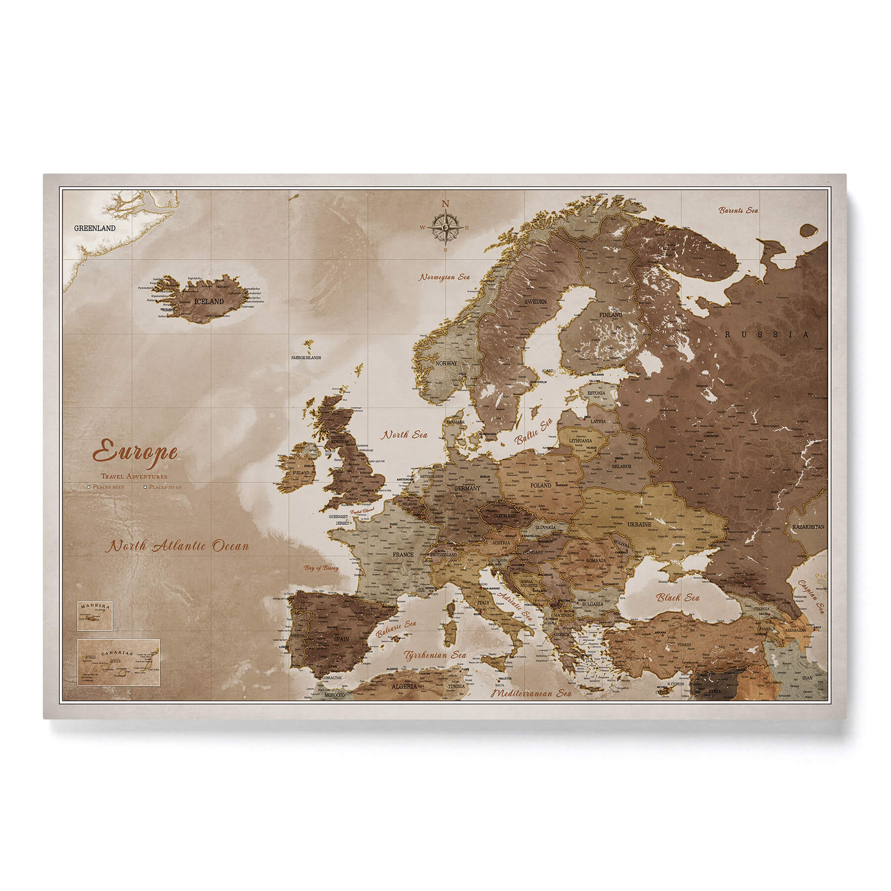 Push Pin Europe Map Cream Gold Pinboard Gift For Trveler