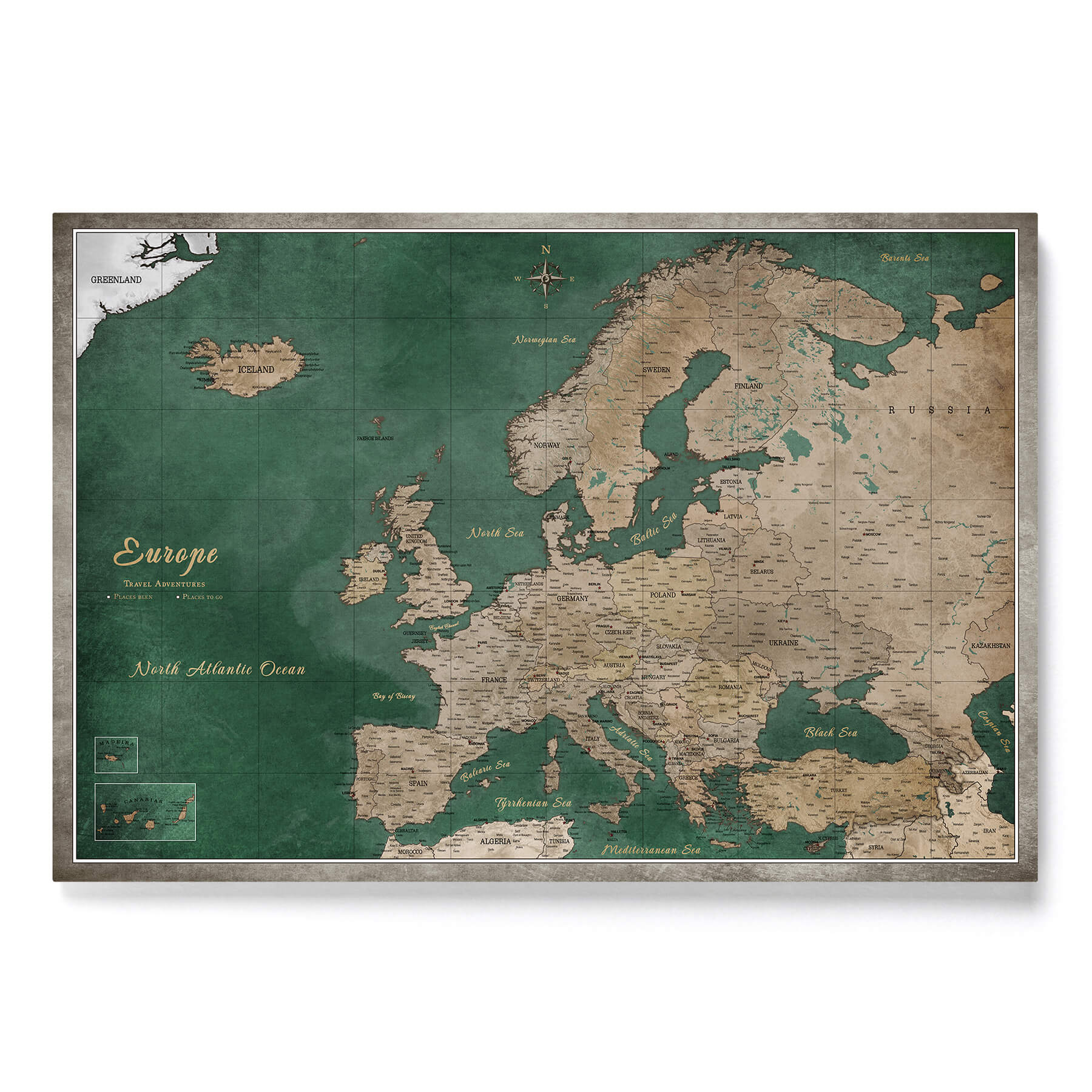 Push Pin Europe Map Brown Pinboard Gift For Trveler