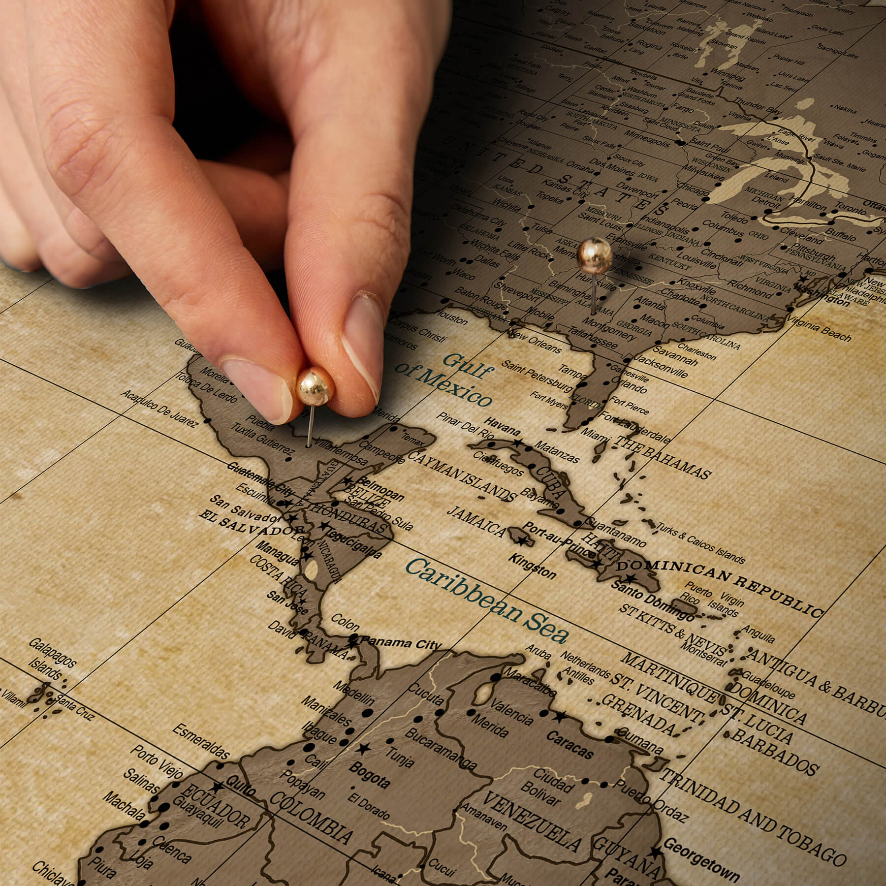 Push Pin World Map Gold Cream Map For Travelers