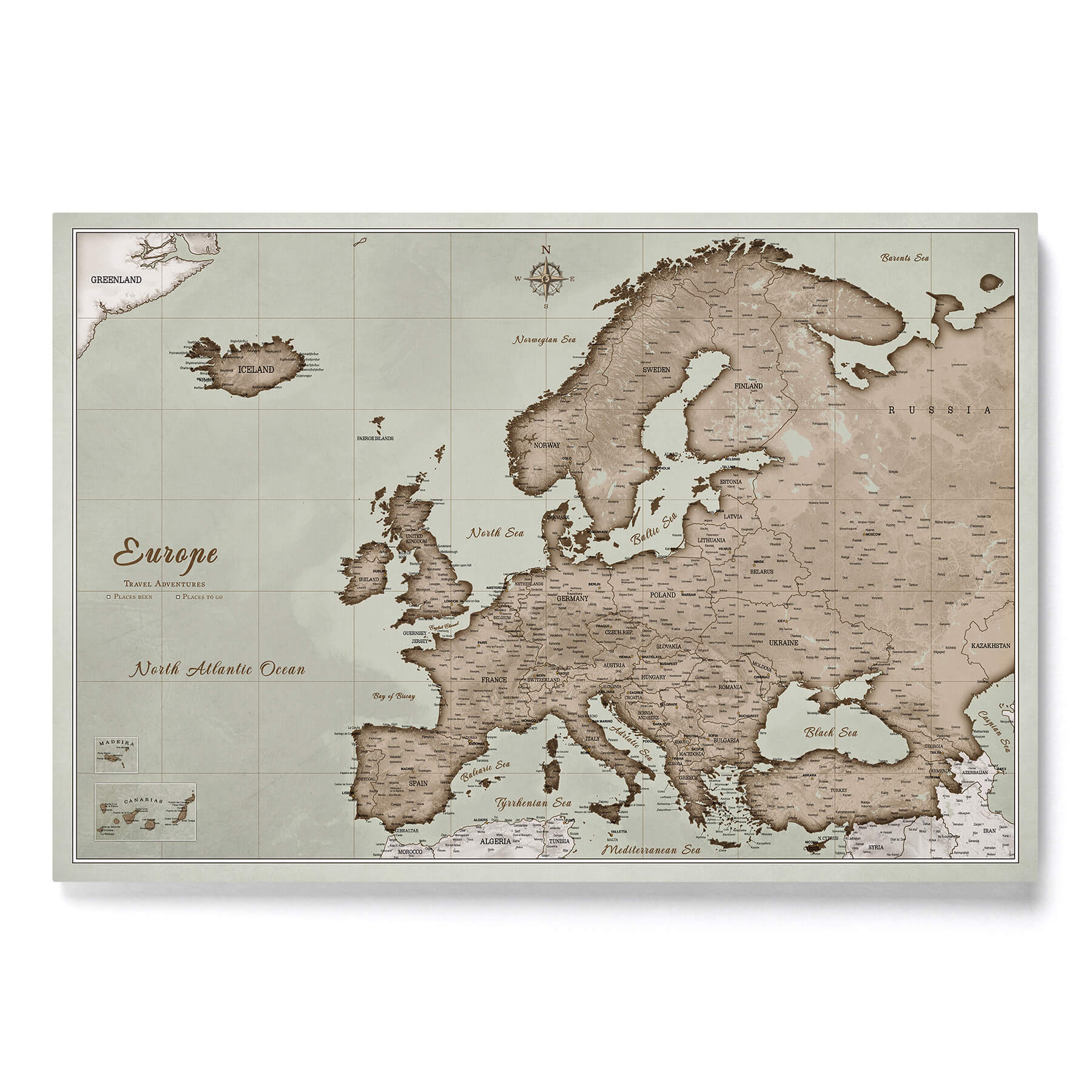 Push Pin Europe Map Blue And Brown Pinboard Gift For Trveler