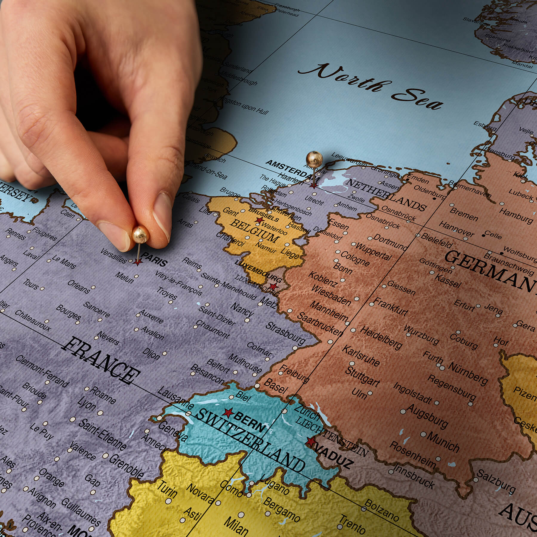 Push Pin Europe Map Vintage Brown Pinboard Gift For Trveler