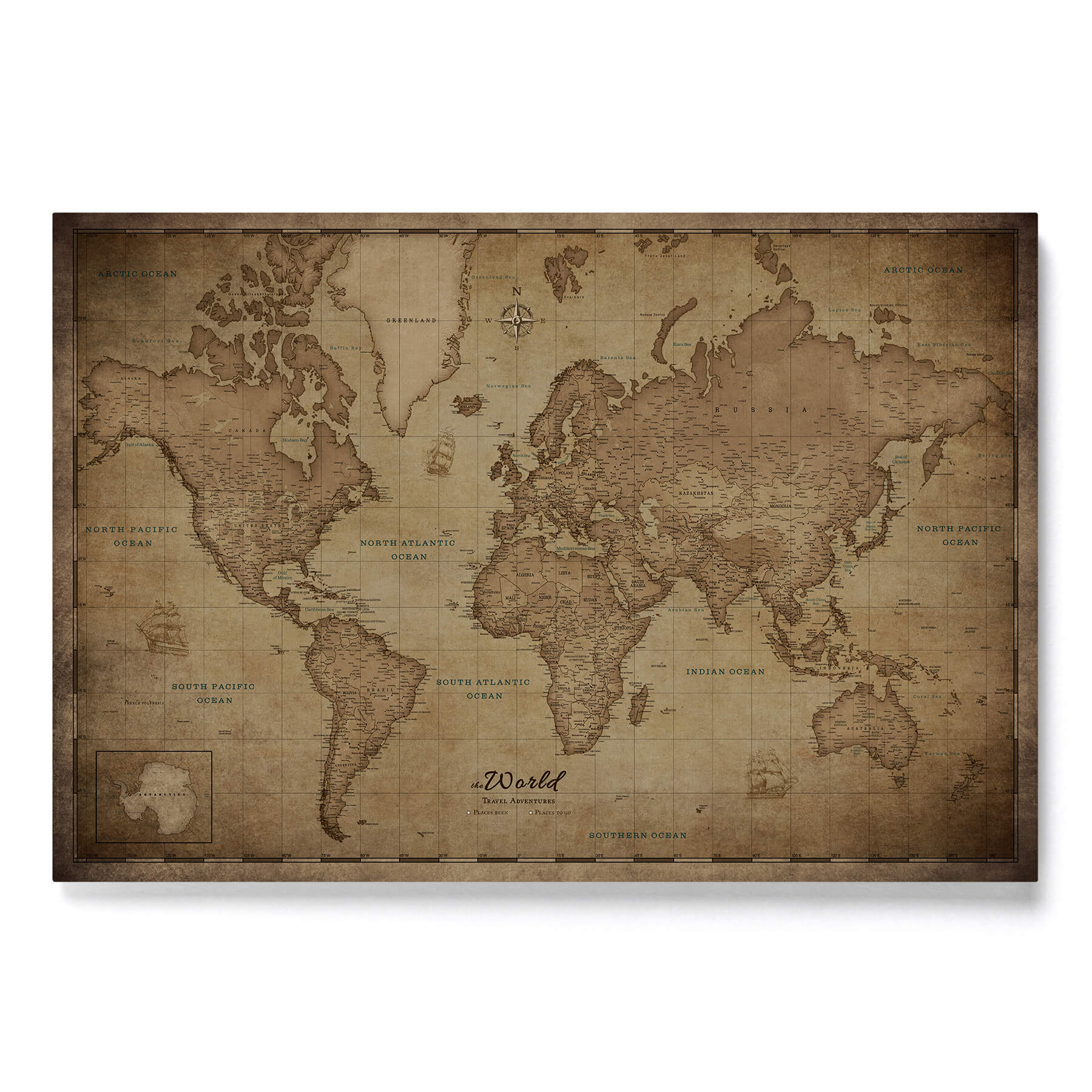 Push Pin World Map Graphite / Black Map For Travelers