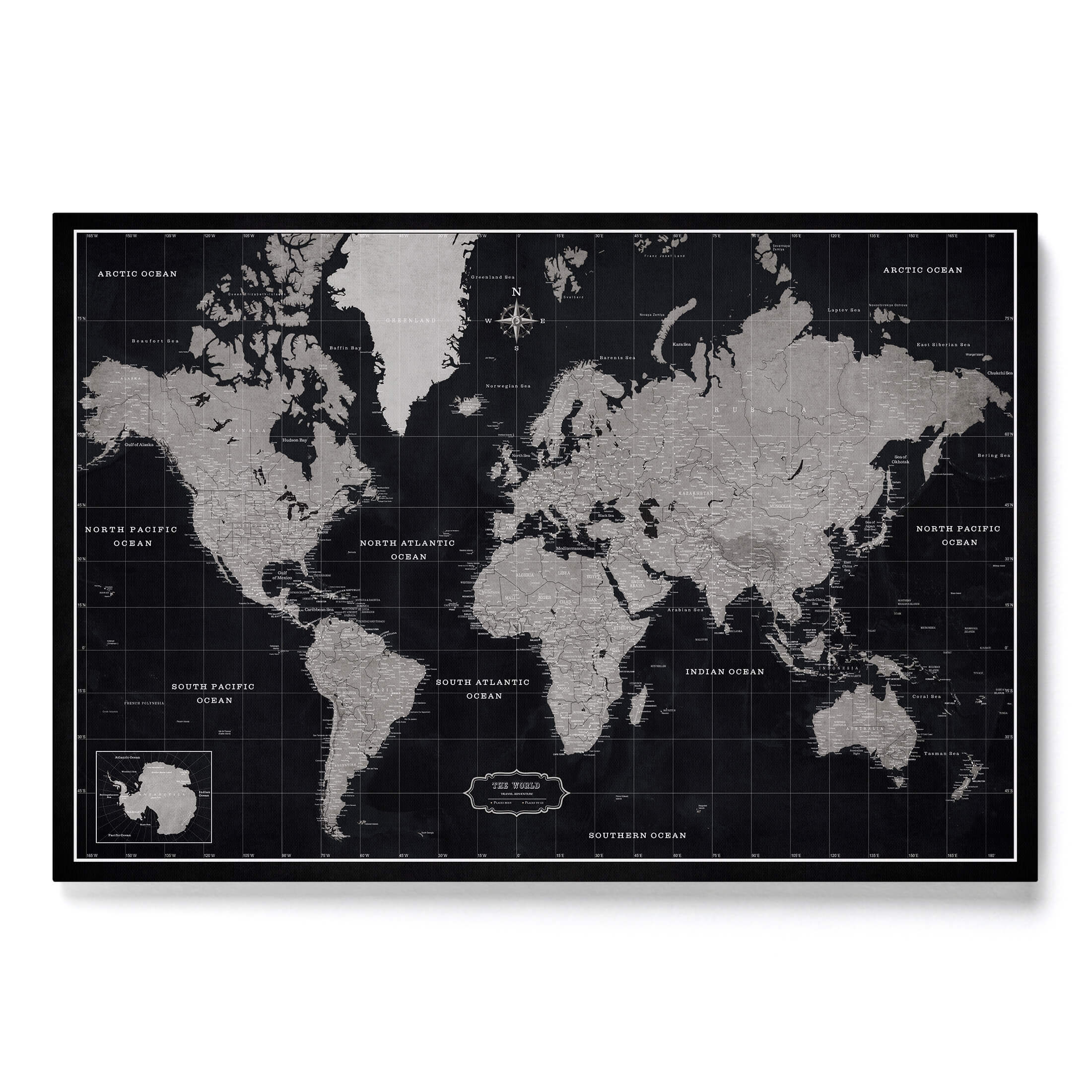 Push Pin World Map Graphite / Black Map For Travelers