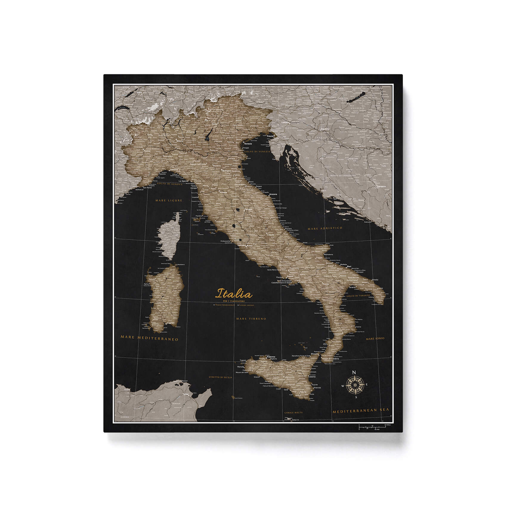 Push Pin World Map Graphite / Black Map For Travelers