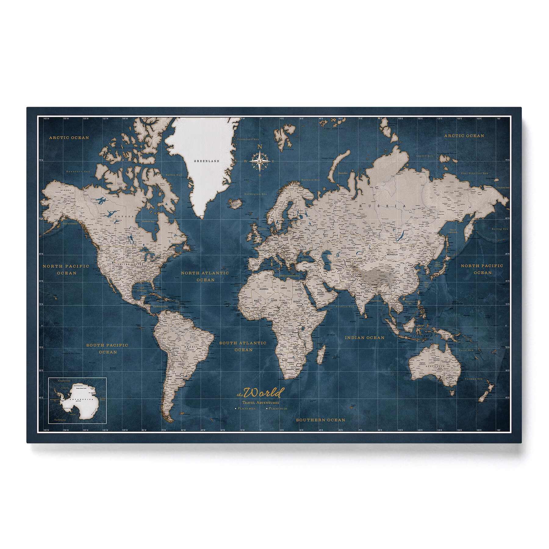 Push Pin World Map Gold Cream Map For Travelers